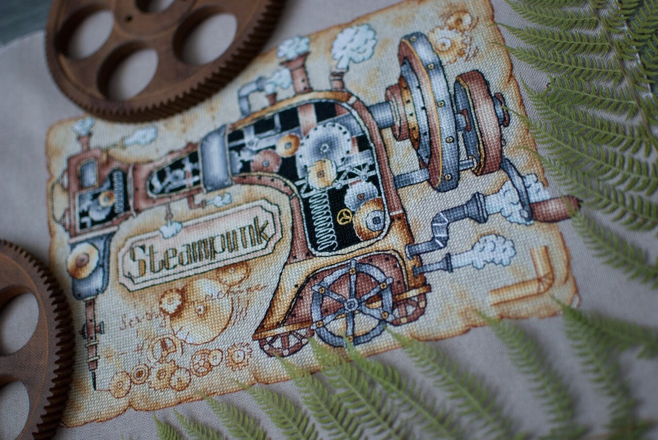 Steampunk sewing machine cross stitch pattern Hand embroidery | Etsy