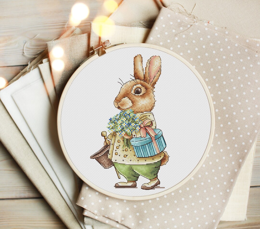 Bunny Flower Cross Stitch Pattern Easter Bunny Cross Stitch Chart ...