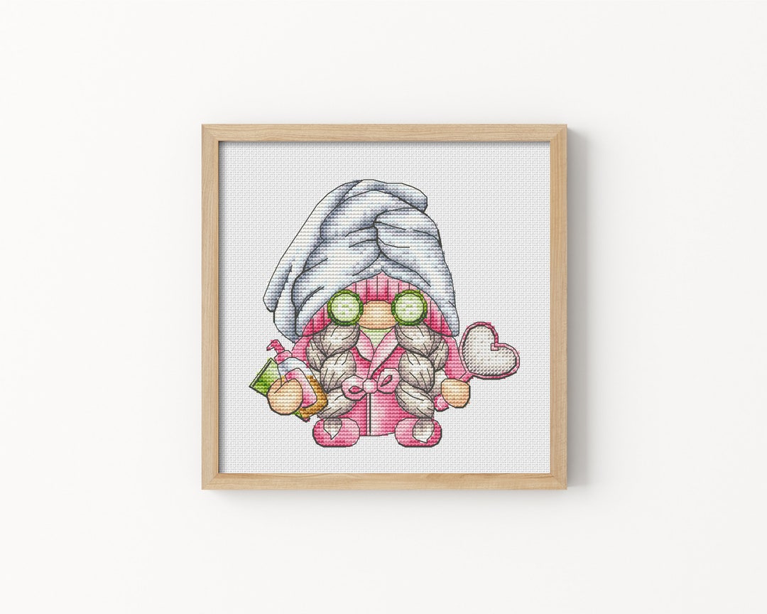 Lady Gnome After Spa Funny Gnomes Cross Stitch Pattern Hand Embroidery ...