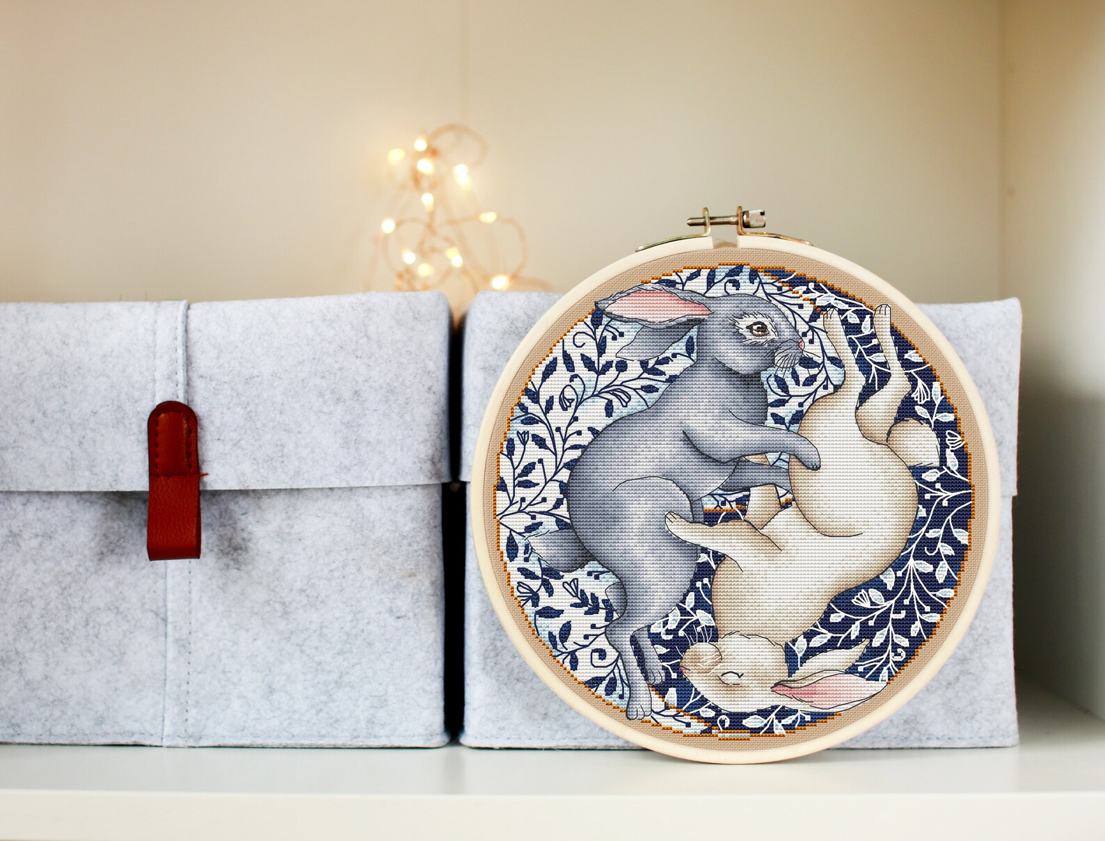 Yin Yang Rabbits Cross Stitch Pattern – Two Bunnies in Circle, Blue ...