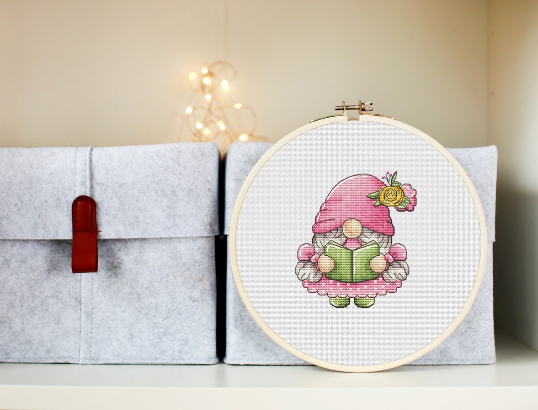 Baby Girl With Book Gnome Cross Stitch Pattern Cute Cross Stitch ...