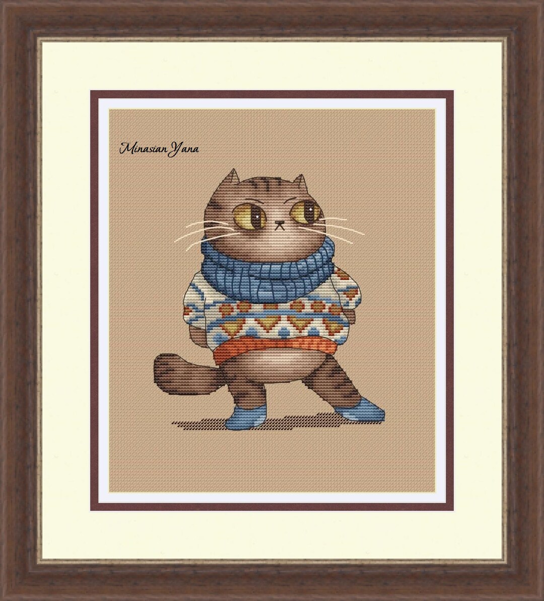 Brave Cat Scientist Funky Cats Cross Stitch Pattern Horizontal Colorful ...