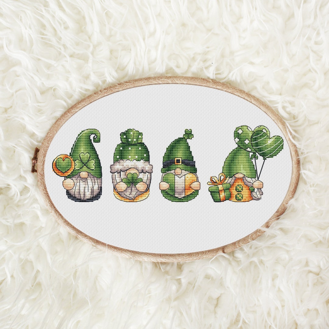 Gnome Cross Stitch Pattern PDF – St patrick’s Day Leprechaun, Shamrock ...
