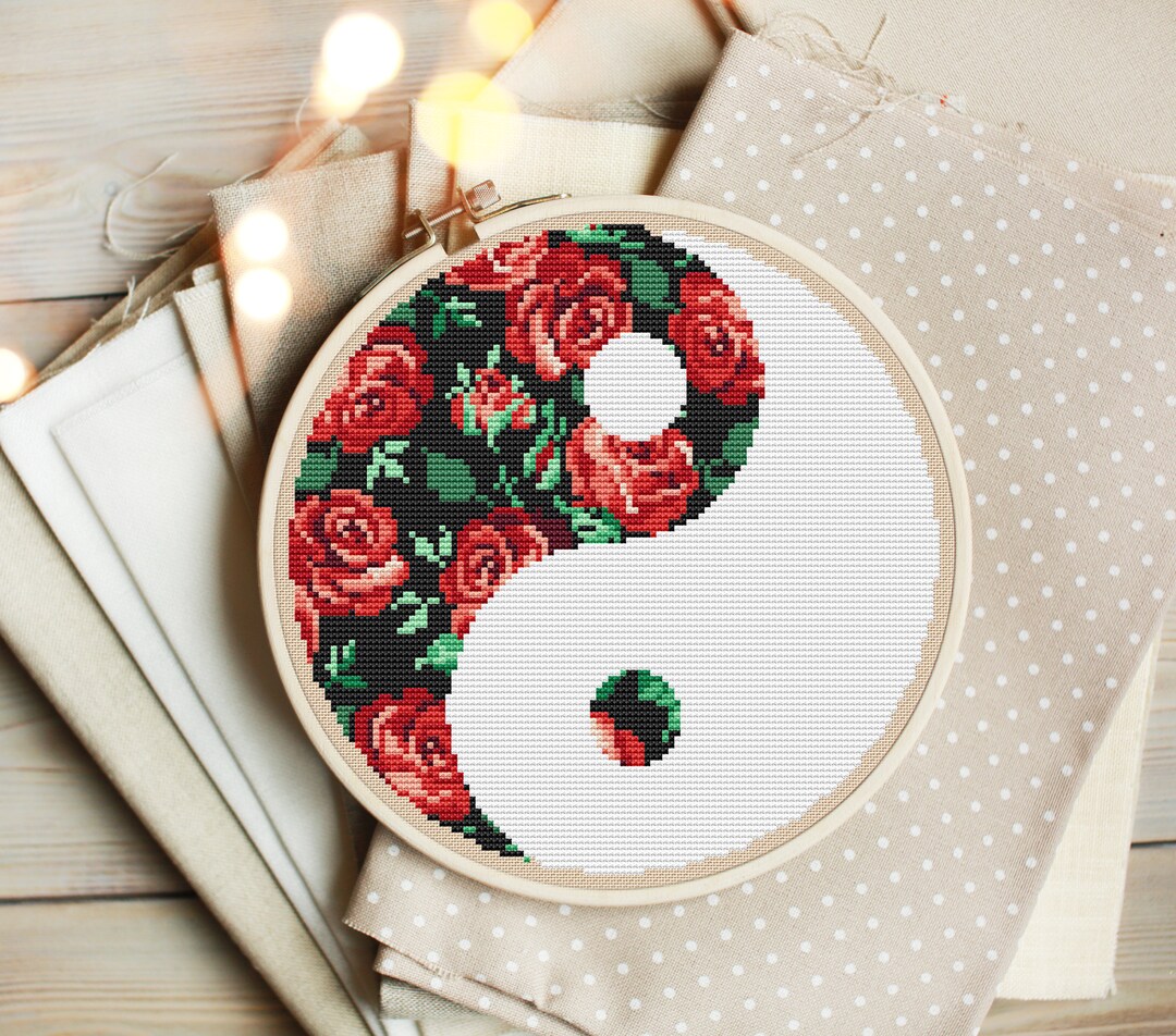 Yin Yang Flowers Easy Cross Stitch Pattern Beginner Needlepoint Scheme ...