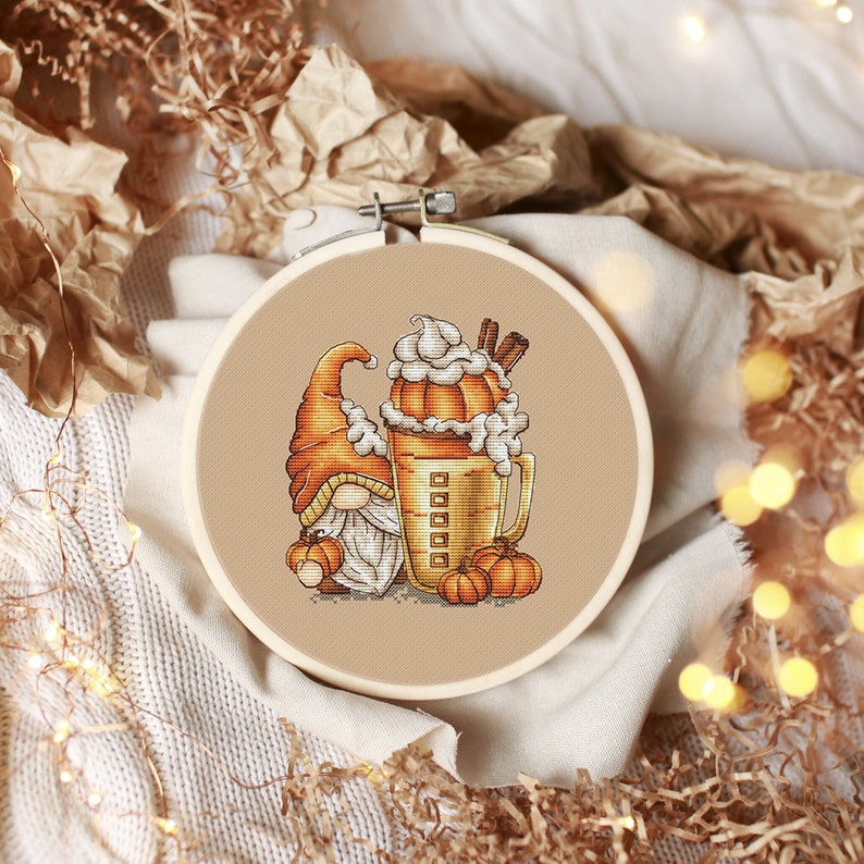 Pumpkin Spice Gnome Fall Cross Stitch Pattern Autumn Gnom Cross Stitch ...