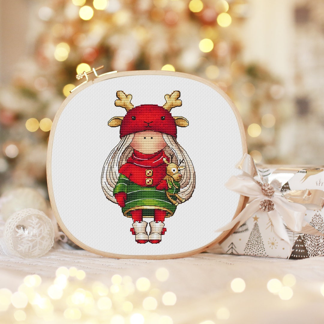 Girl in Deer Hat Tilda Doll Cross Stitch Pattern Christmas Cross Stitch ...