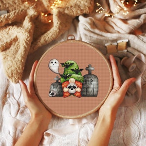 Witcher Gnome on Graveyard Halloween Cross Stitch Pattern Bat - Etsy UK