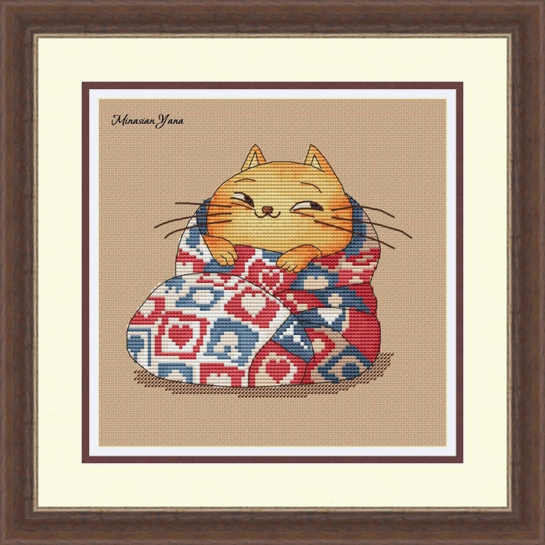 Lazy Smiling Cat Funky Cats Cross Stitch Pattern Horizontal Colorful ...