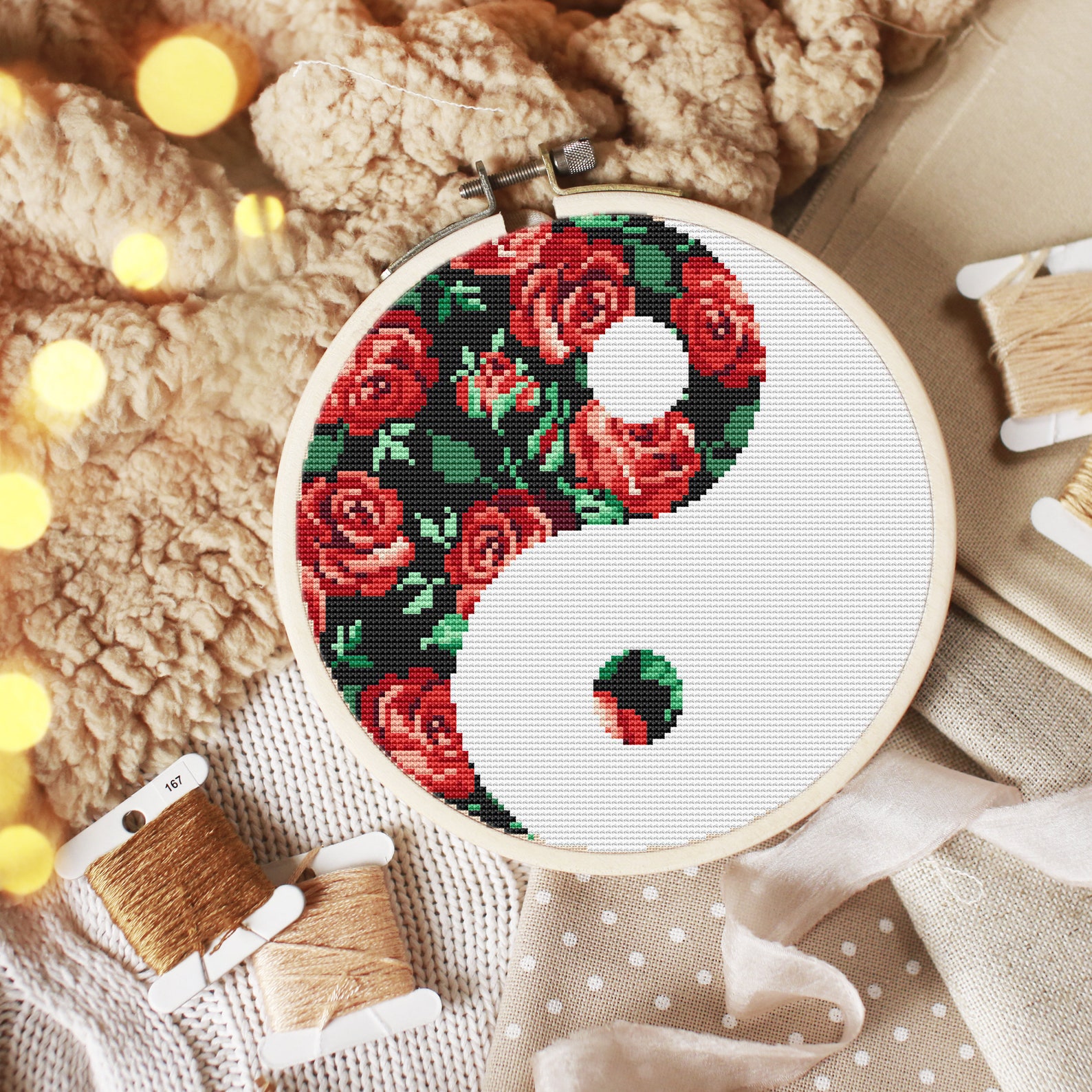 Yin Yang Flowers Easy Cross Stitch Pattern Beginner Needlepoint Scheme ...