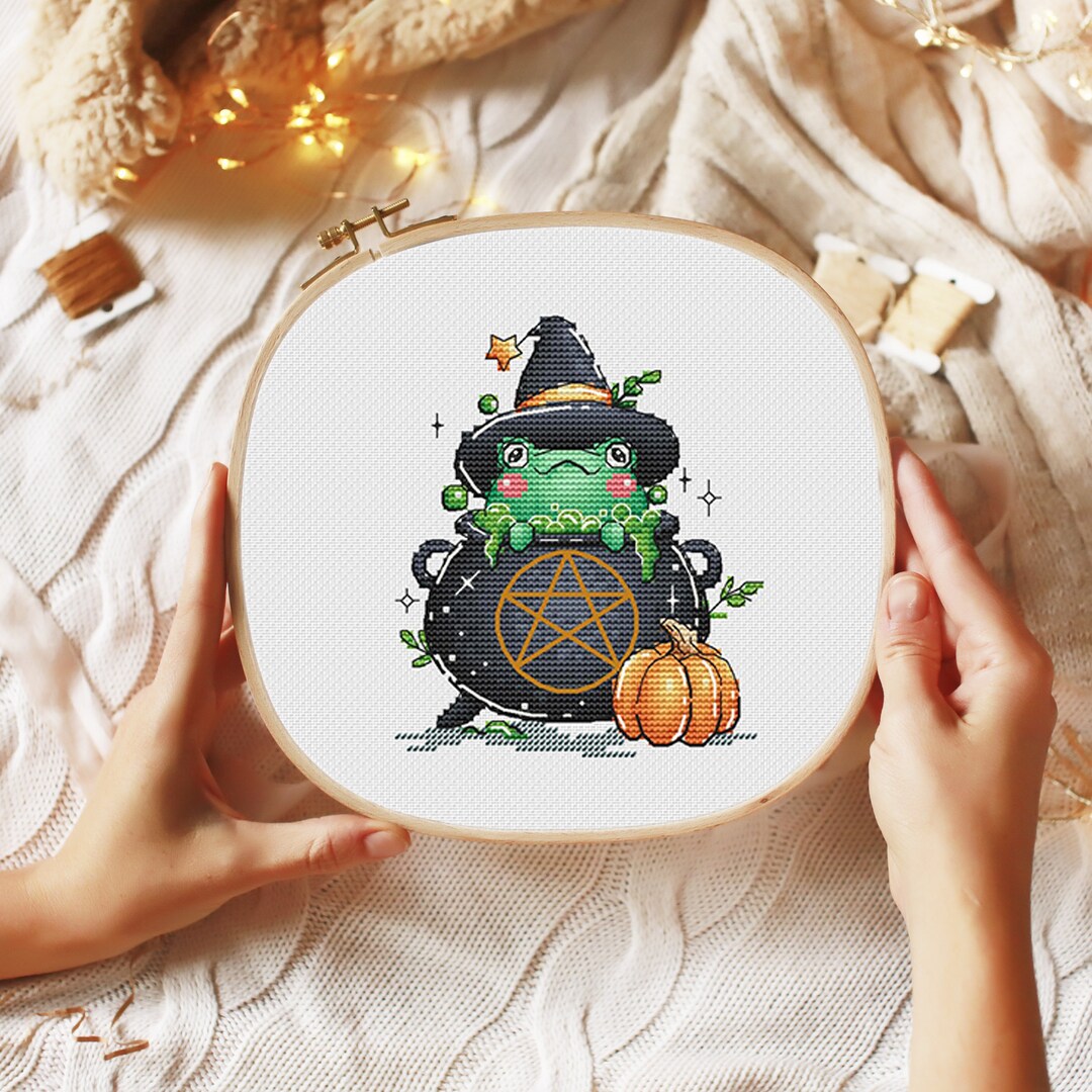 Toad Witch Cross Stitch Pattern Halloween Cross Stitch Chart Modern ...
