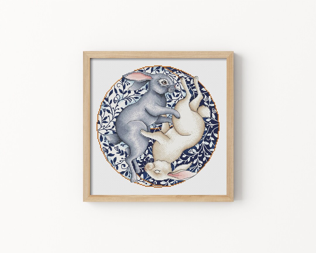 Yin Yang Rabbits Cross Stitch Pattern Cute Animal Cross Stitch Chart ...