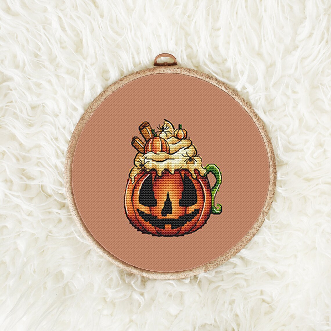 Pumpkin Coffee Cup Halloween Cross Stitch Pattern Spooky Cross Stitch ...