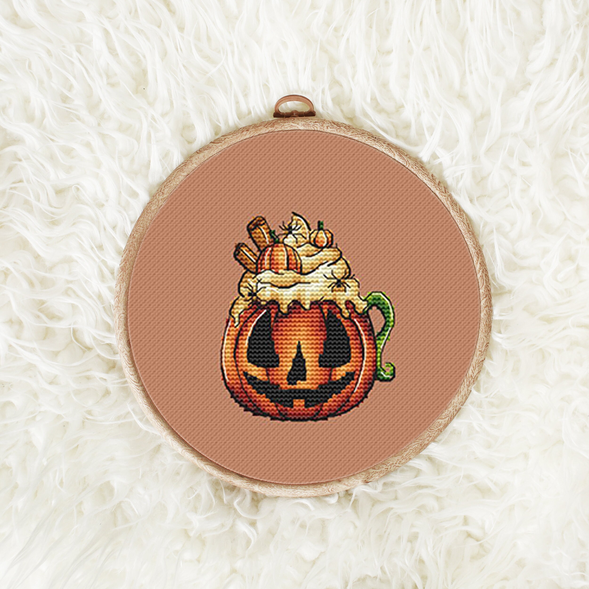 Pumpkin Coffee Cup Halloween Cross Stitch Pattern Spooky Cross Stitch ...