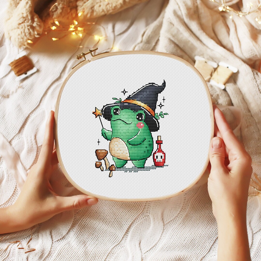 Frog Witch Cross Stitch Pattern Halloween Cross Stitch Funky Cross ...