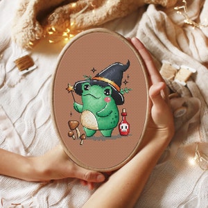 Frog Witch Cross Stitch Pattern Halloween Cross Stitch Funky Cross ...