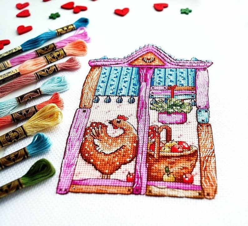 Small funky chicken Funky animals cross stitch pattern Hand | Etsy
