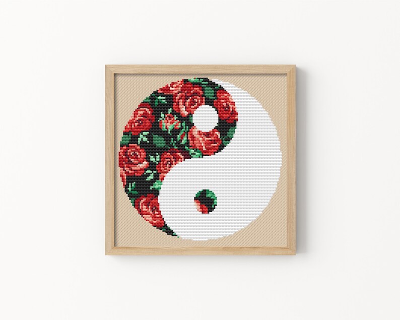 Yin Yang Flowers Easy Cross Stitch Pattern Beginner Needlepoint Scheme ...