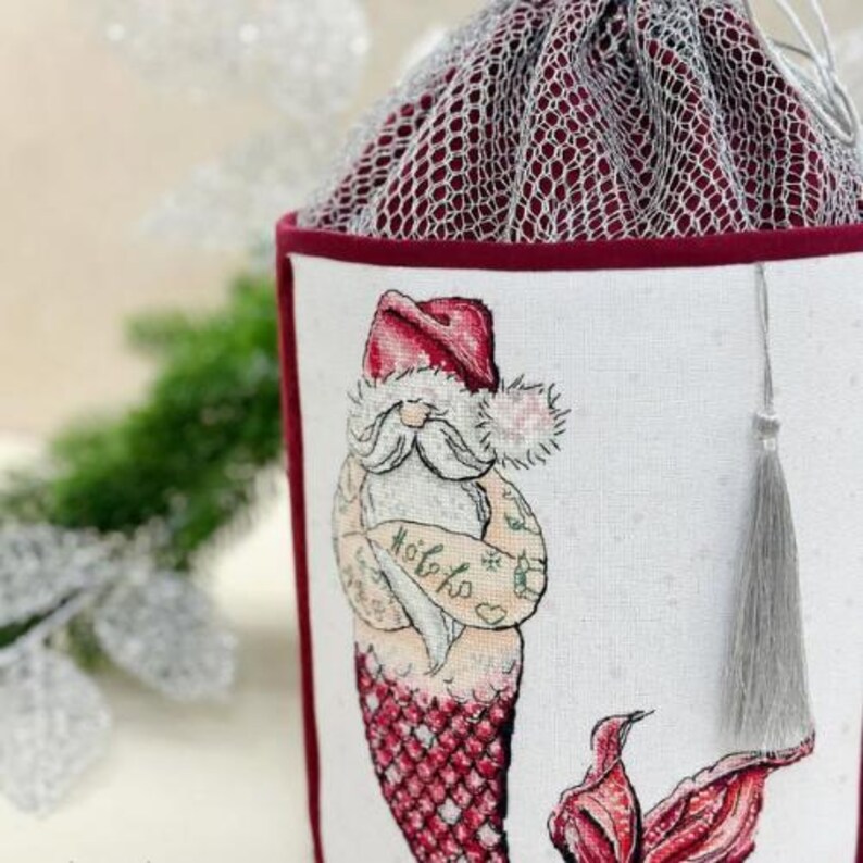 Santa Merman Cross Stitch Pattern, Funny Christmas Embroidery, Tattooed ...