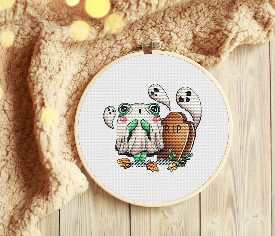 Frog Ghost Cross Stitch Pattern Halloween Cross Stitch Design Ghosts ...