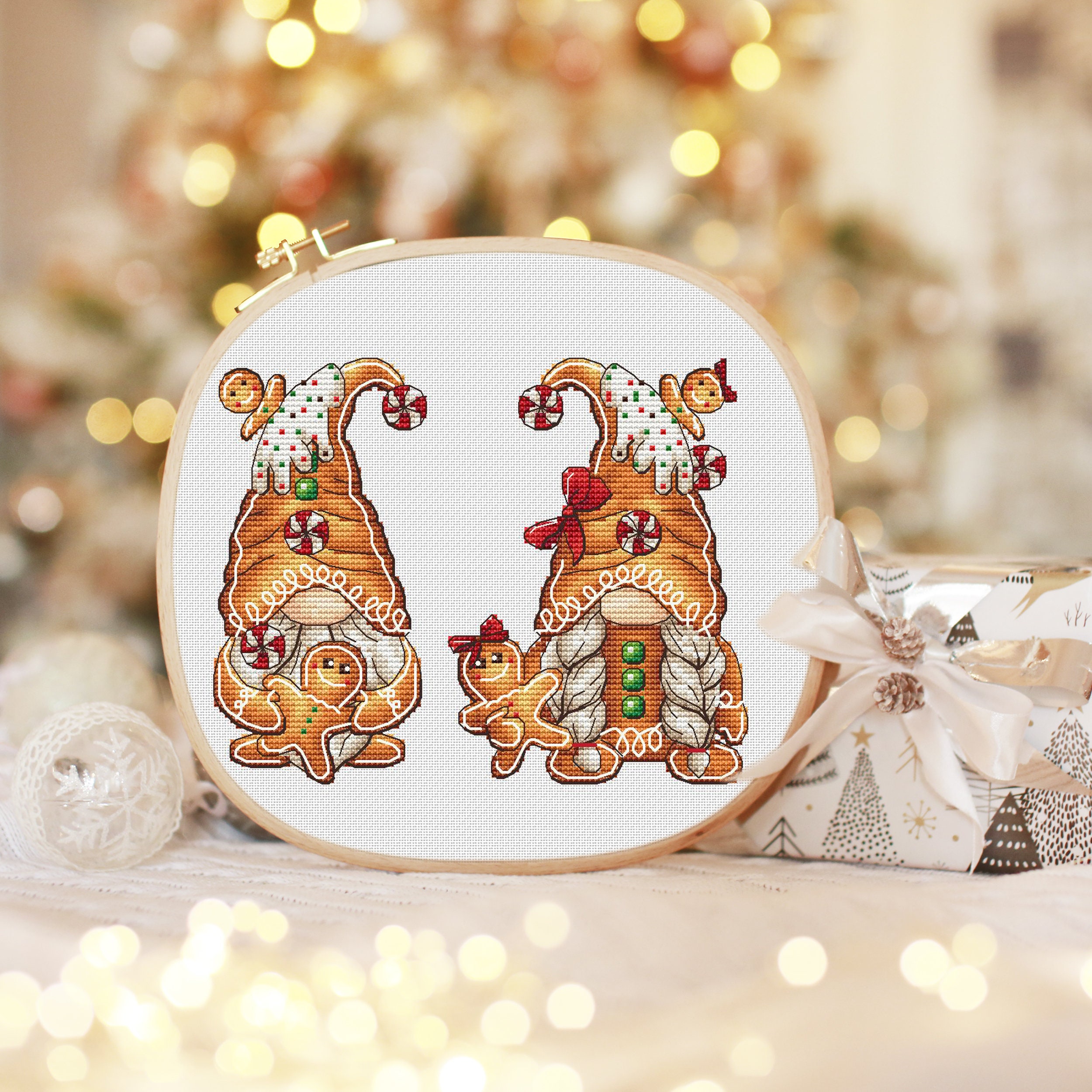 Two Gingerbread Gnomes Christmas Cross Stitch Pattern Hand - Etsy