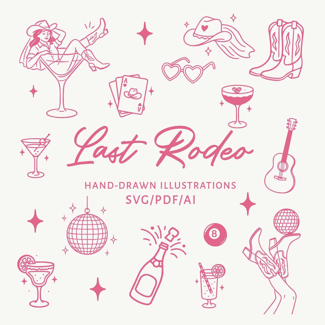 Last Rodeo Line Art Illustration Bundle | Cowgirl Bachelorette Party ...