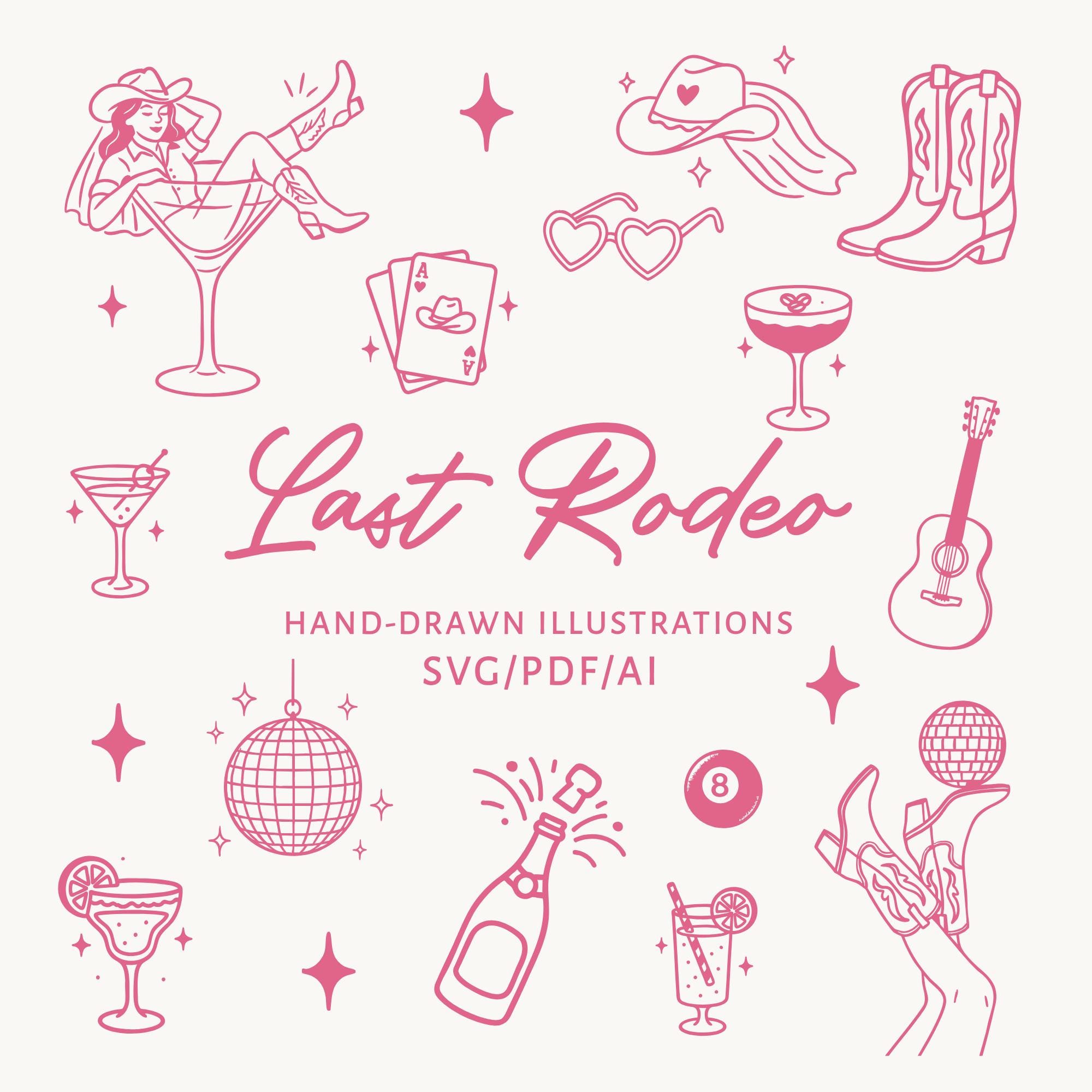 Last Rodeo Line Art Illustration Bundle | Cowgirl Bachelorette Party ...