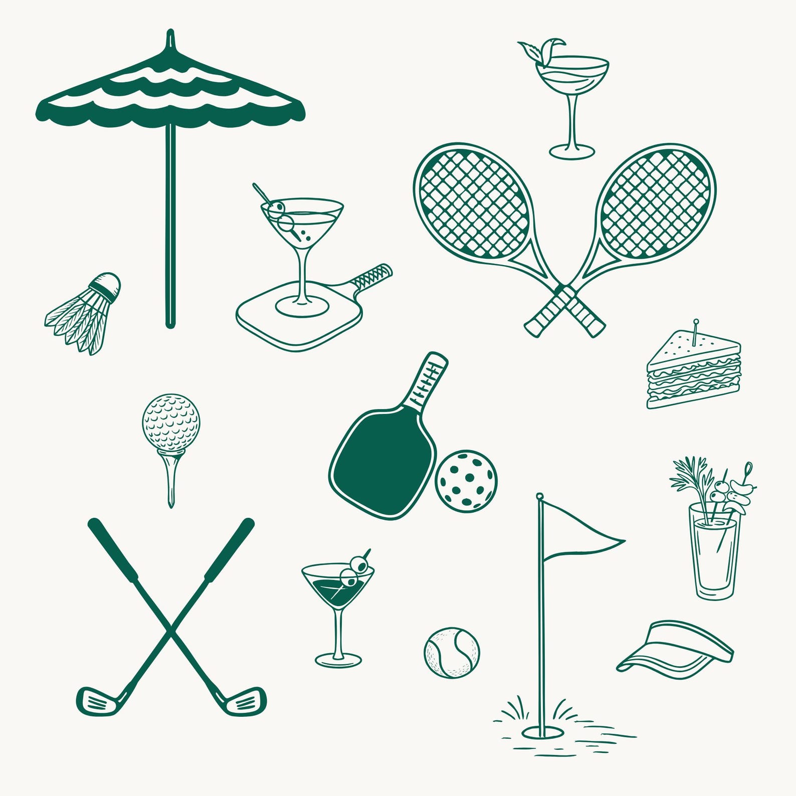 Country Club Illustration Bundle | Hand Drawn Icons | Golf & Tennis ...