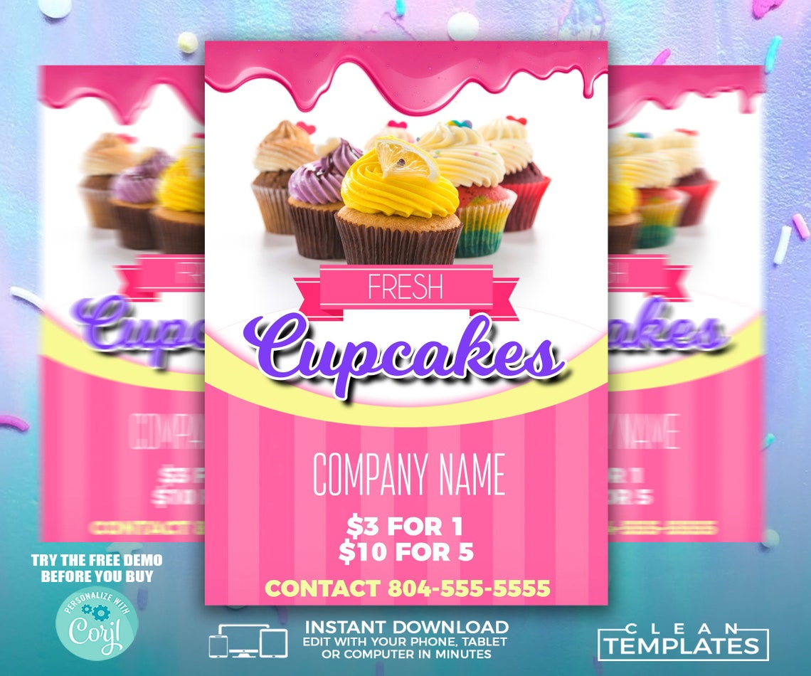 Cupcake Flyer Edit Online 5X7 Digital & Printable Do It | Etsy