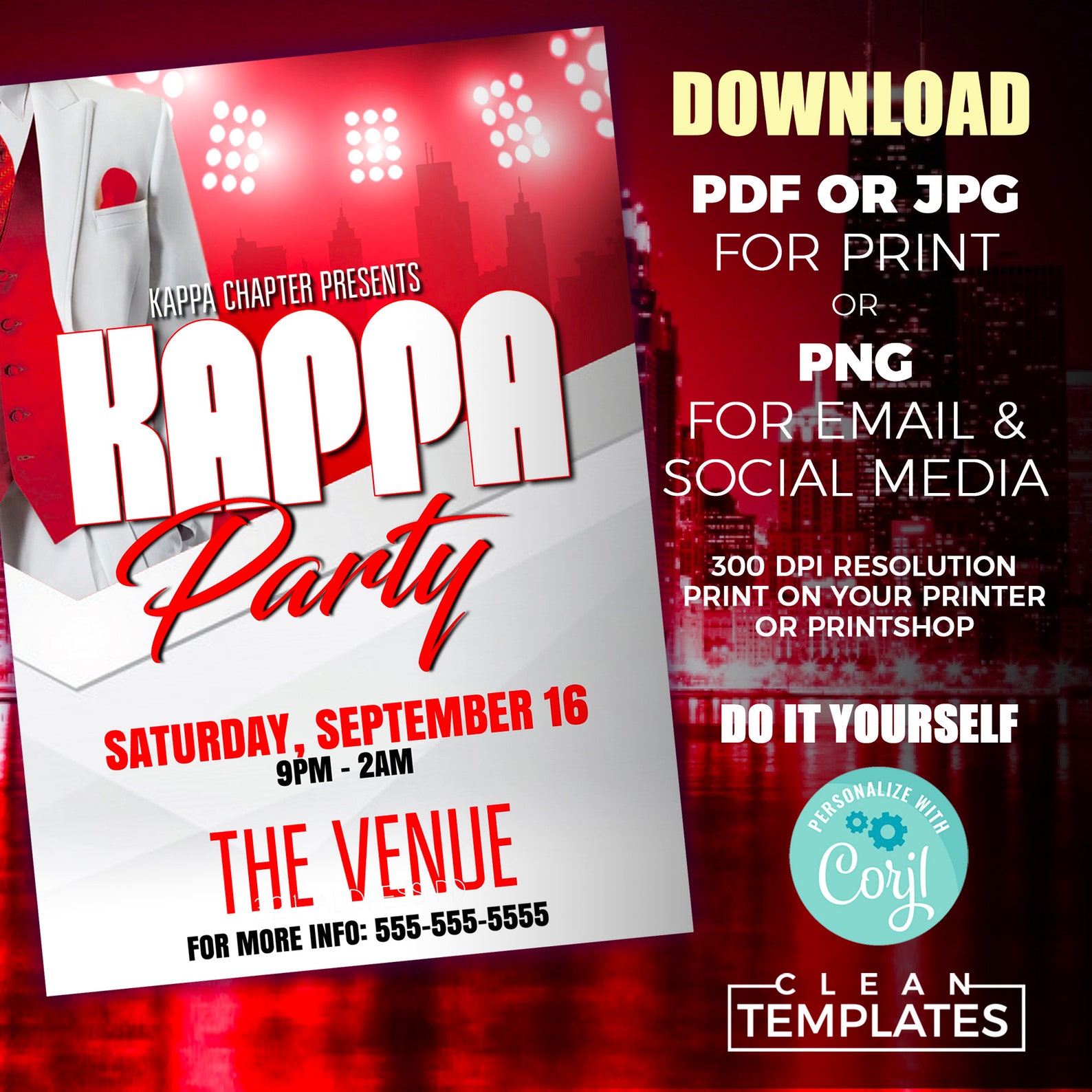 Kappa Fraternity Party Flyer Template | Edit Online | 5x7 Digital ...