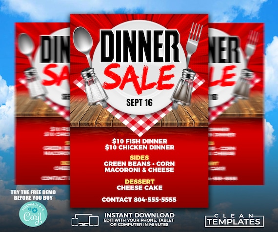 Dinner Sale Flyer Edit Online 5X7 Digital & Printable Do | Etsy