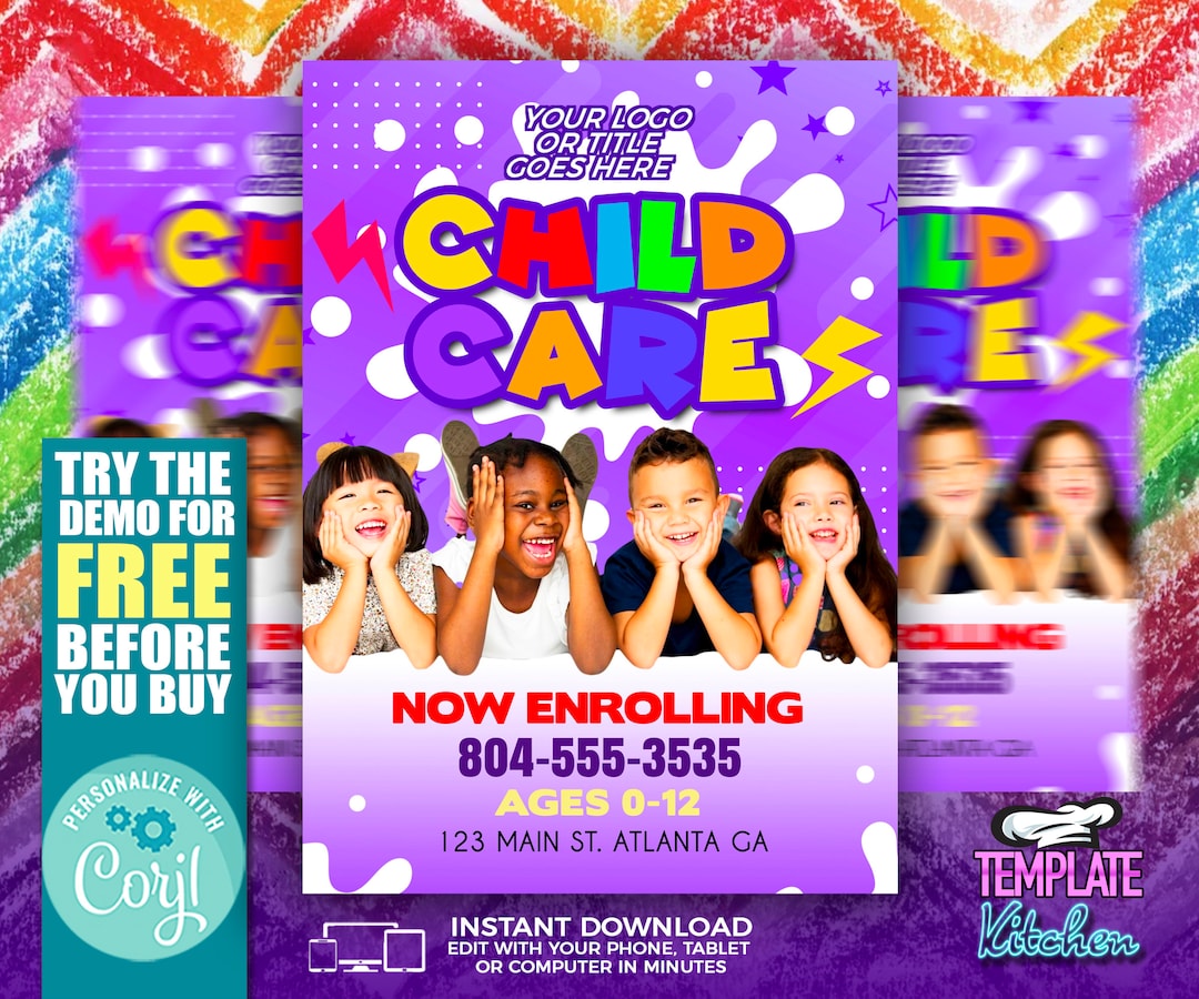 Child Care Service Flyer: 5x7 Printable Template (corjl) - Etsy