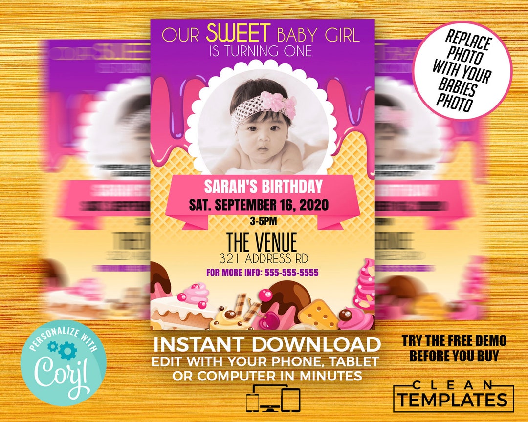 Sweet Baby Girl Turning 1 Birthday | Edit Online | 5X7 Digital ...