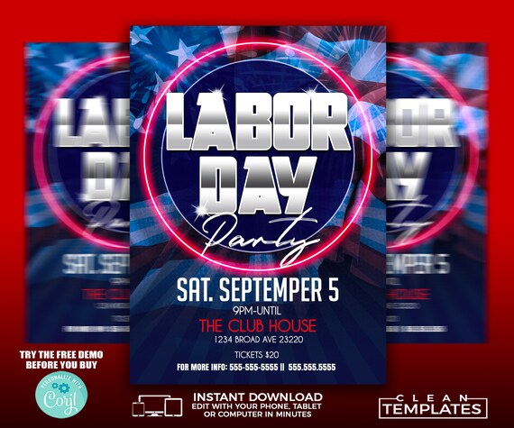 Labor Day Party Edit Online 5X7 Digital & Printable Do - Etsy