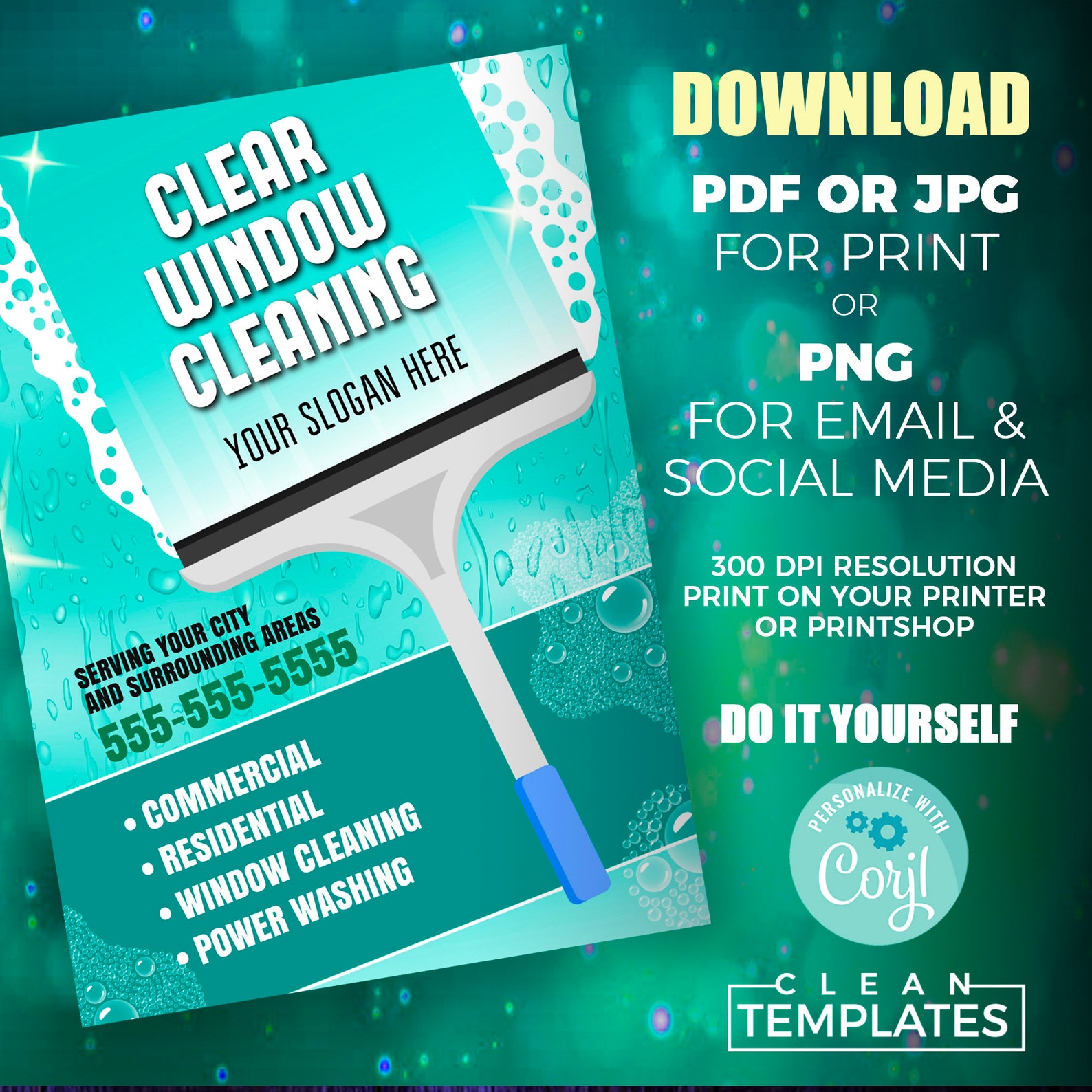 Window Cleaning Service Flyer Edit Online 5X7 Digital & - Etsy