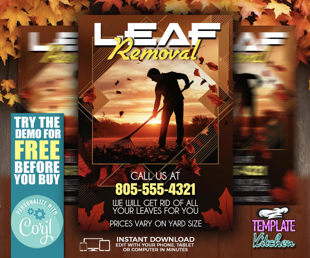 Leaf Removal Flyer Template: Customizable 5x7 Printable (corjl Template ...