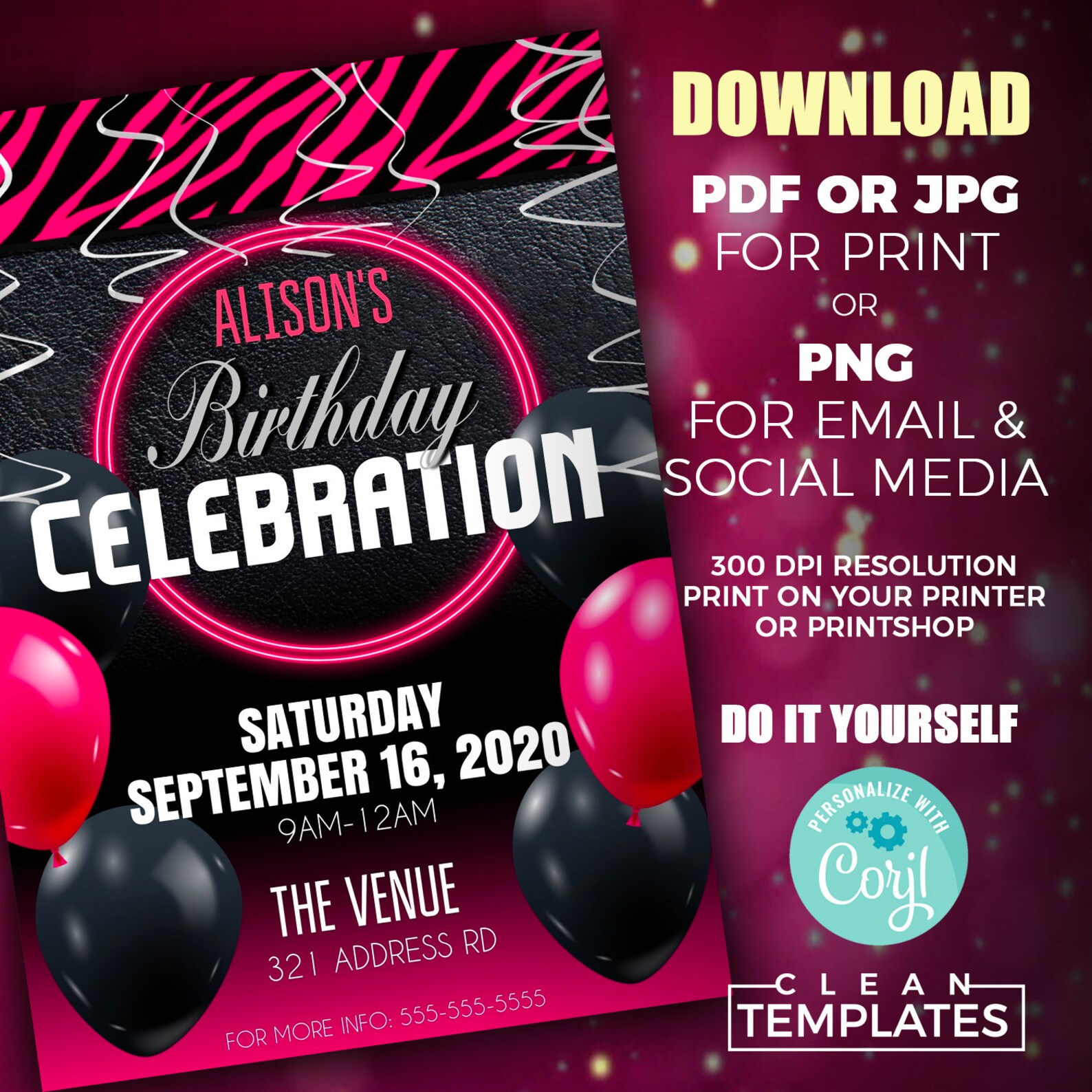 Birthday Celebration Edit Online 5X7 Digital & Printable Do It Yourself ...