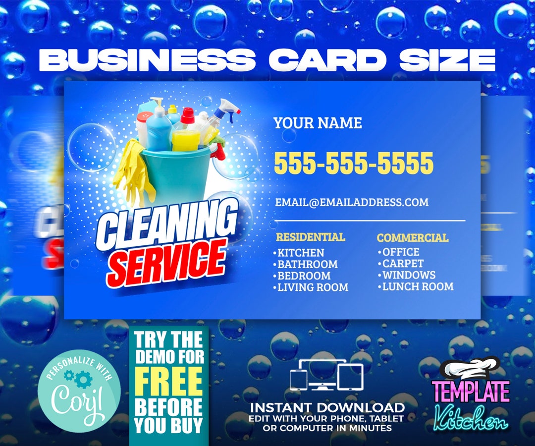 Cleaning Service Business Card Template: Customizable Design (digital ...
