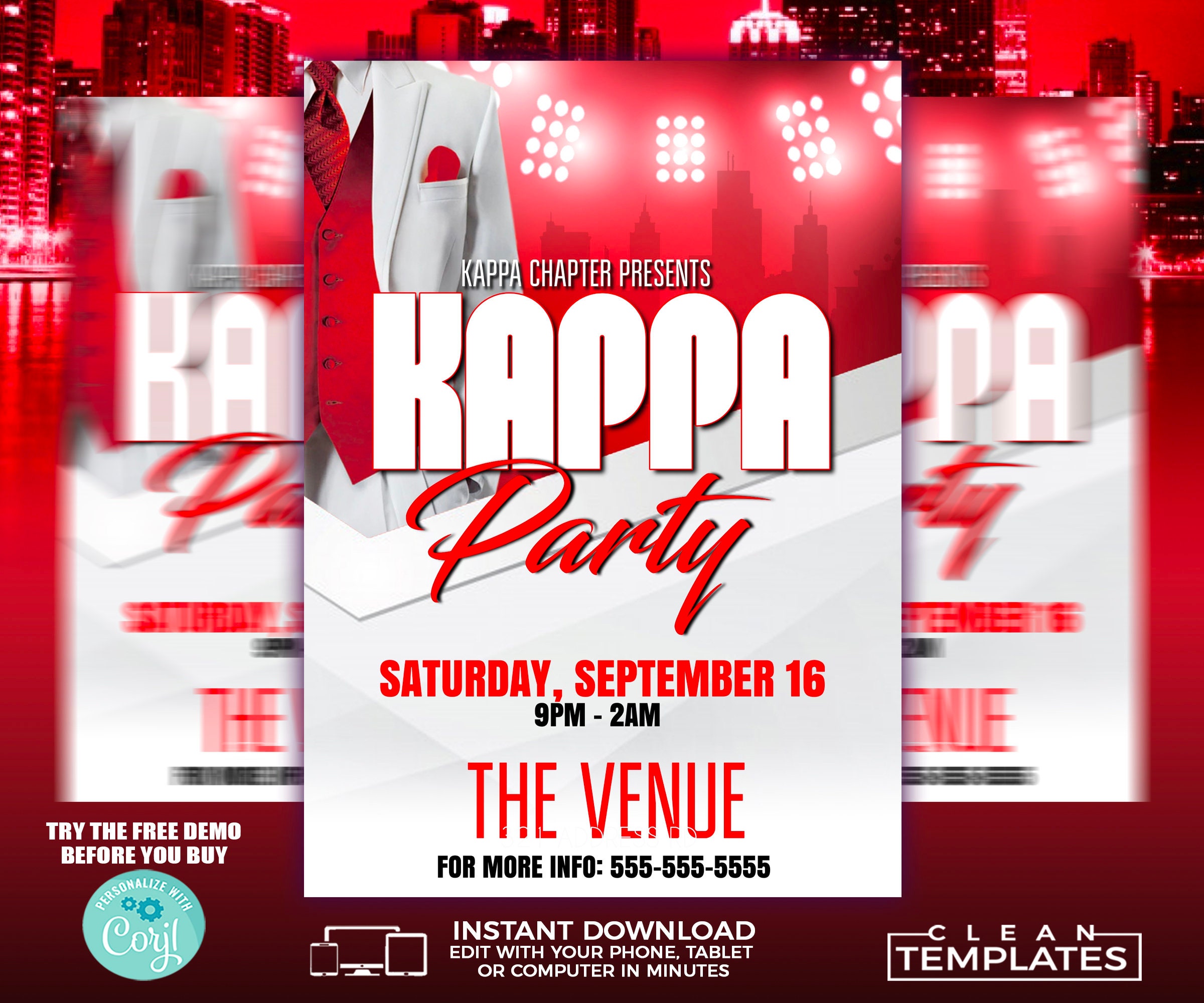 Kappa Fraternity Party Flyer Template Edit Online 5x7 Digital 