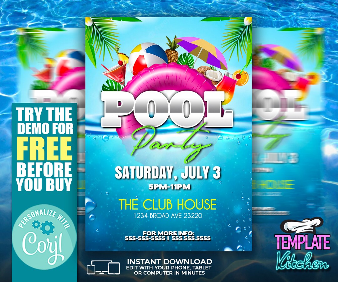 Pool Party | Edit Online | 5X7 Digital & Printable | Do It Yourself ...