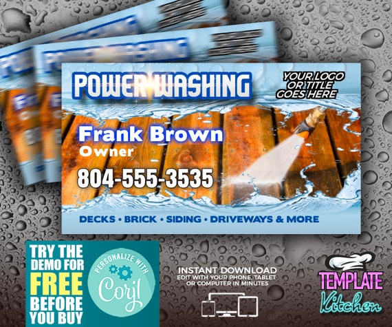 Power Washing Business Card Edit Online 2.5X3 Digital & - Etsy