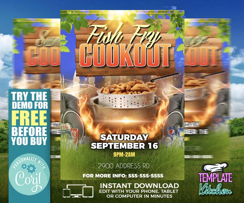 Fish Fry Cookout Flyer Template: Editable Summer BBQ (instant Download ...