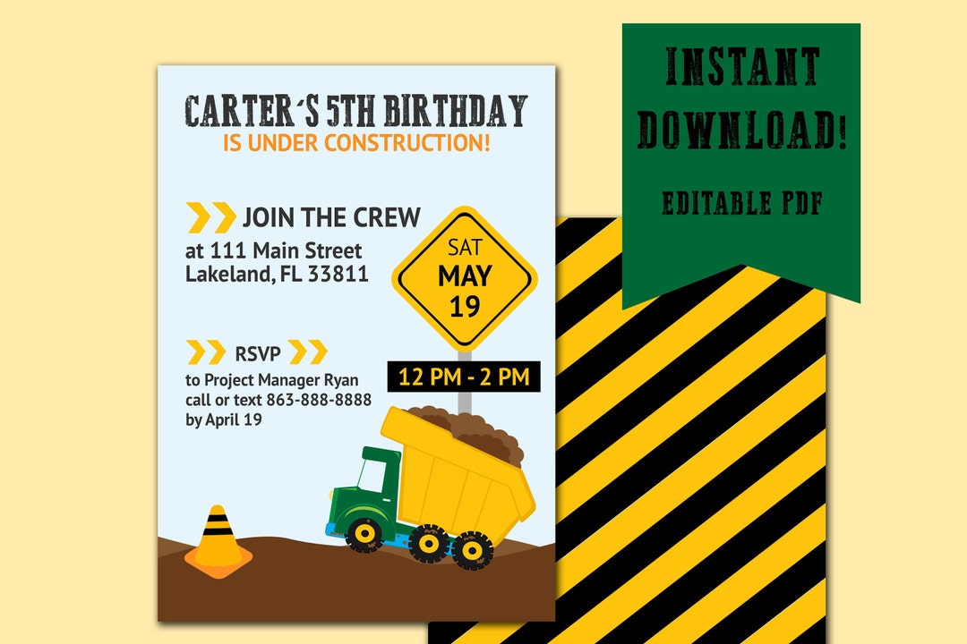 Construction Dump Truck Birthday Party Theme Instant Download And
