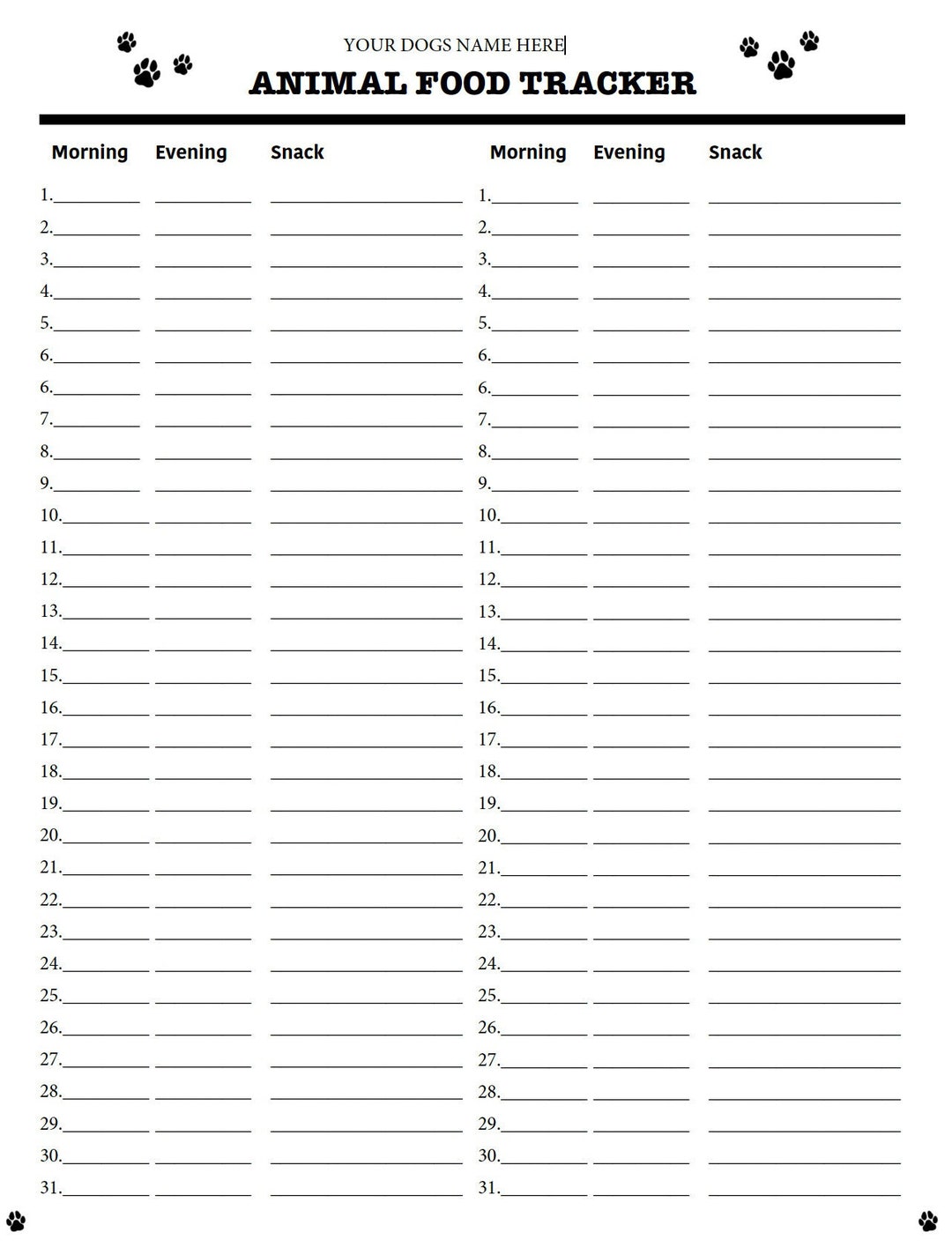 Animal Feeding Schedule Check off Chart - Etsy