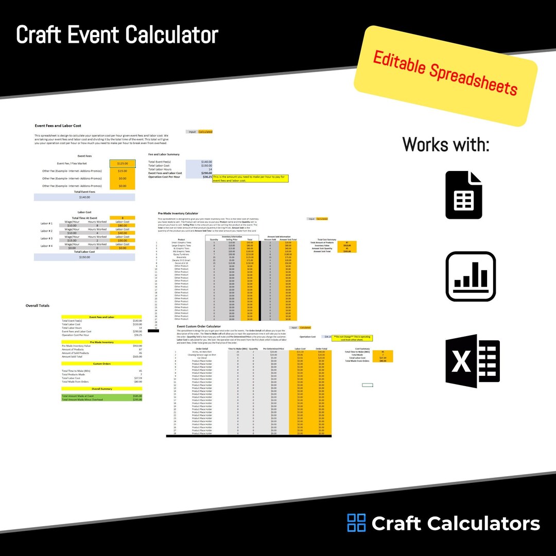 Craft Show Calculator Spreadsheet - Craft Event Pop up Shop Calculator ...