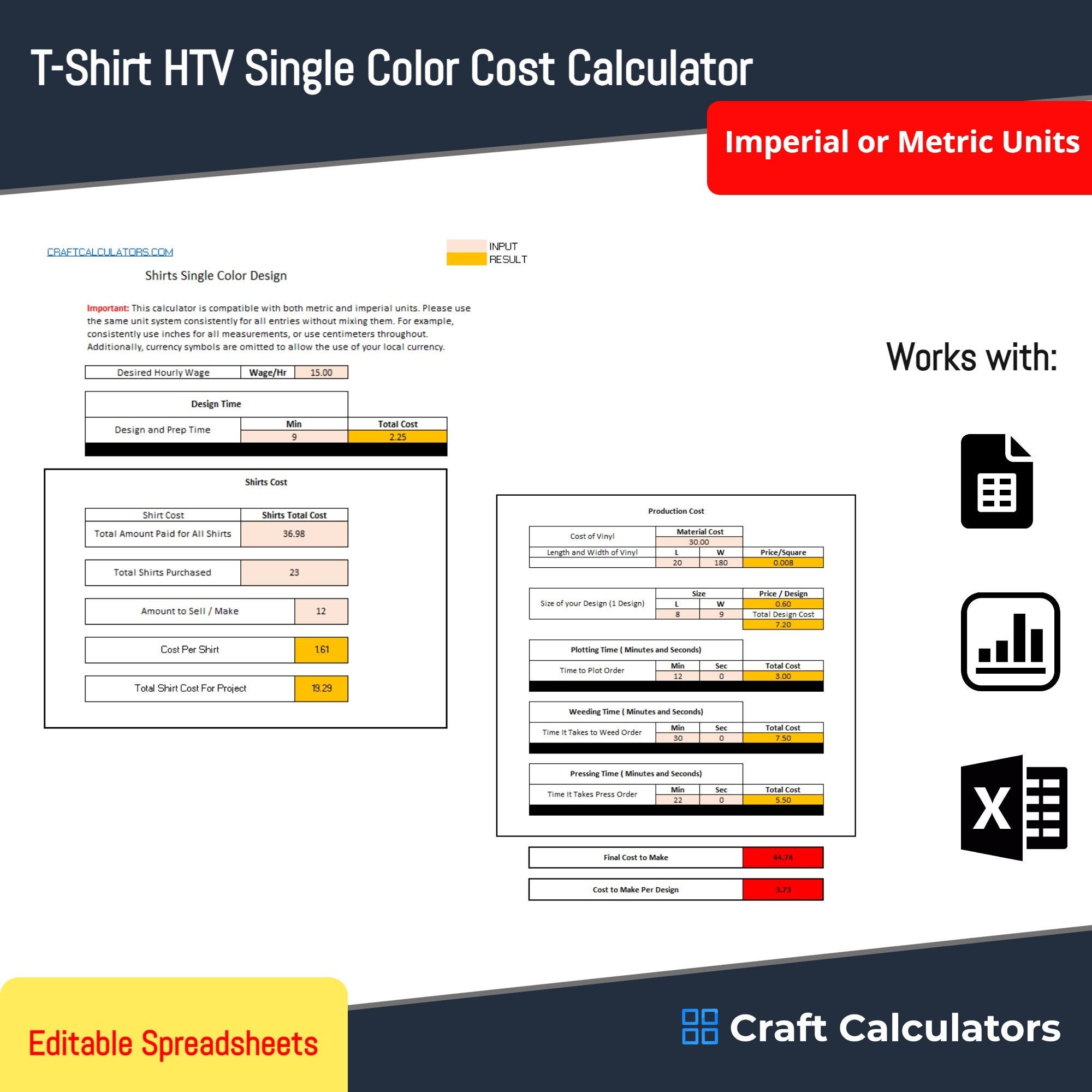 2024 T-shirt HTV Single Color Design Cost Calculator Cost to Make ...