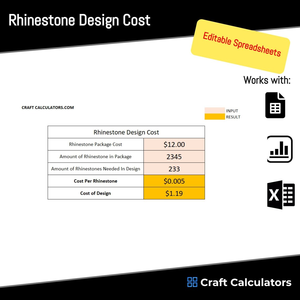Rhinestone Design Cost Calculator Spreadsheet - Etsy