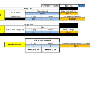 Vinyl Project Material Estimator: Cost Calculator (digital Download) - Etsy