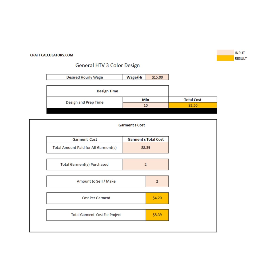 HTV Product Pricing Calculator: 3 Design Excel Template - Etsy