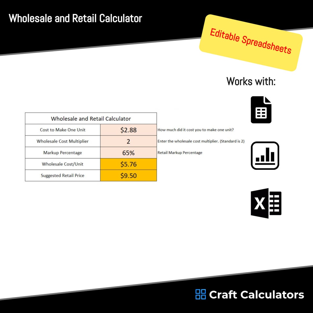 Pricing Calculator Spreadsheet: Wholesale & Retail (excel, Google ...