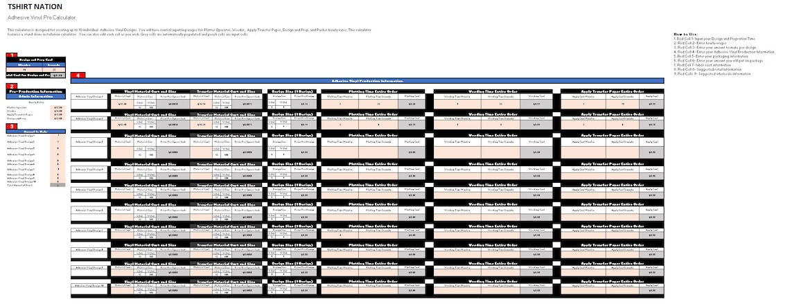 Vinyl Decal Pricing Calculator Spreadsheet: 10 Design Cost Analysis - Etsy